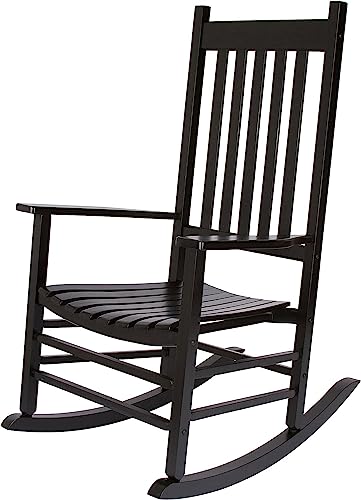 MEZHI Gray Round Wooden Rocking Chair, Porch Rocker (Black)