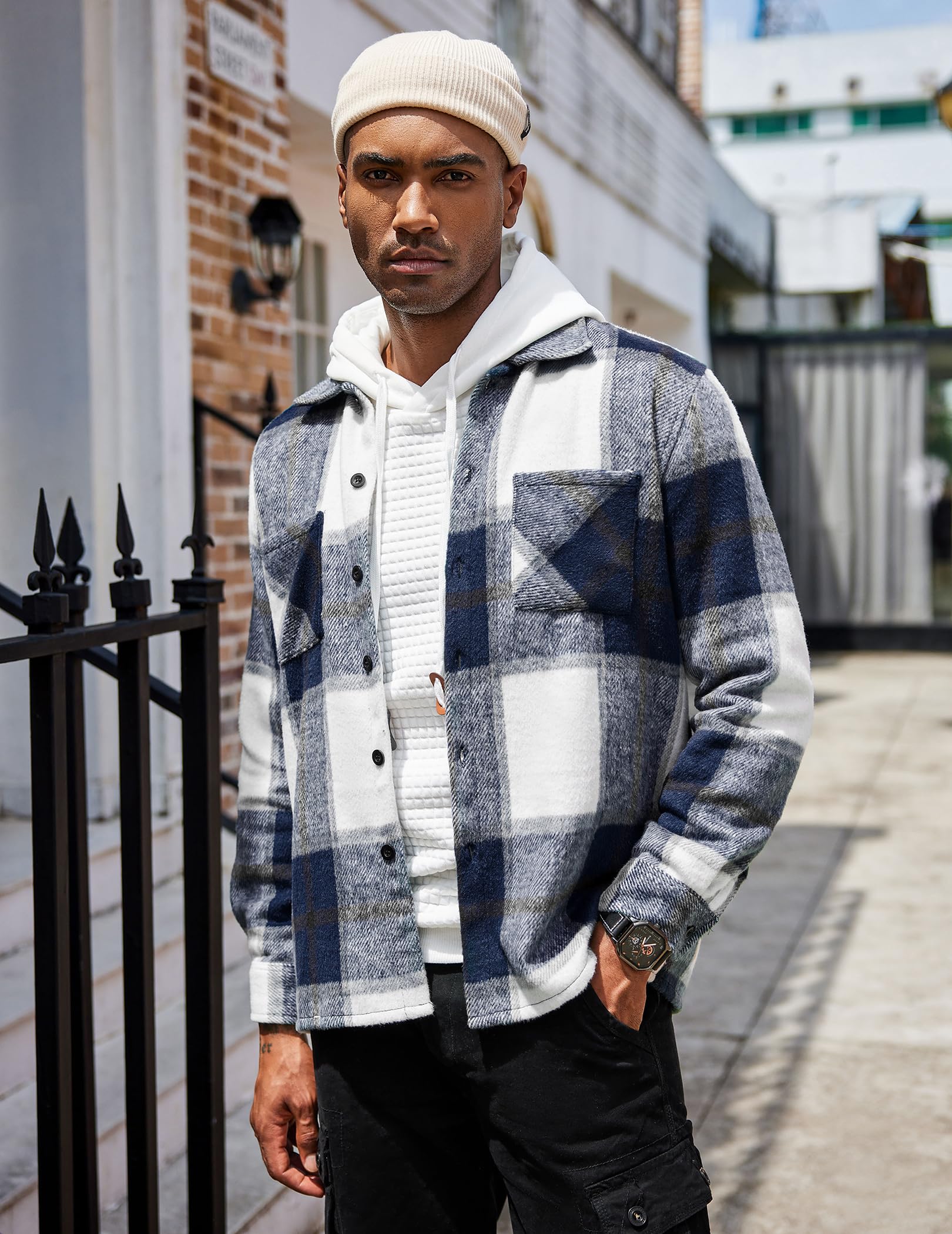 COOFANDY Mens Casual Jacket Lightweight Flannel Plaid Shirts Button Down Shirt for Daily Wear