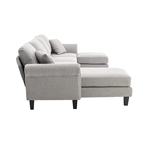 Olela U Shaped Modular Sectional Sofa for Living Room, Oversized Deep Seat Sofa Modern Linen Upholstered Sectional Couch with Chaise Lounge and Comfy Backrest (Light Gray)