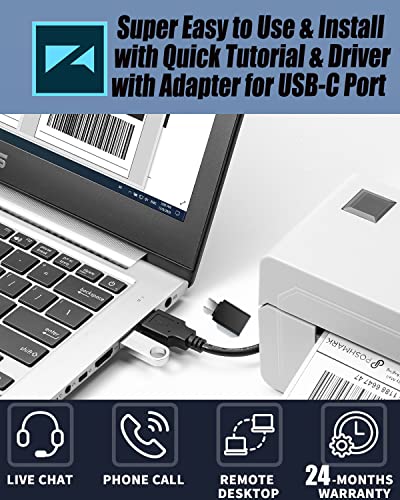 Memoking Thermal Shipping Label Printer with Label Holder - High Speed Desktop Label Printer for Shipping Packages for Windows & MacOS - HD 4x6 Shipping Label Printer for Small Business Package/Logo