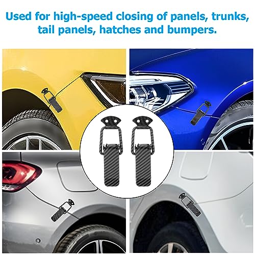 BESULEN Car Bumper Hook Lock Clips, 2 Pack Universal Toggle Clamp Quick Release Fasteners, Carbon Fiber Security Hook Lock Clips Accessories for Car Truck Bumper, Fender, Trunk, Hatch Lids (Small)