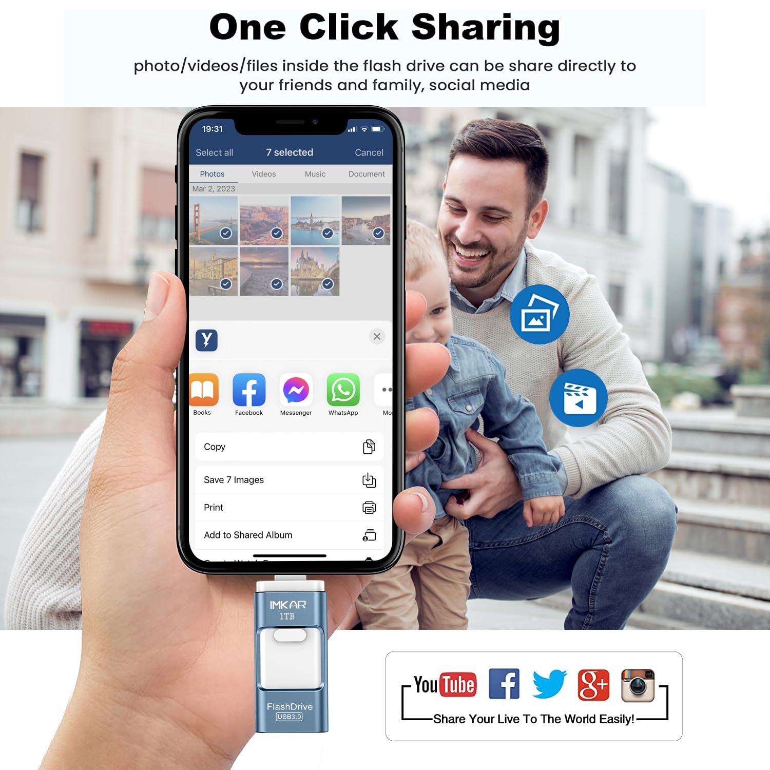 IMKAR 1TB Photo Stick for iPhone Flash Drive, iPhone Memory Stick Thumb Drives USB Stick External Storage Compatible with iPhone/iPad/Android/PC (Blue)