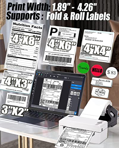 Memoking Thermal Shipping Label Printer with Label Holder - High Speed Desktop Label Printer for Shipping Packages for Windows & MacOS - HD 4x6 Shipping Label Printer for Small Business Package/Logo
