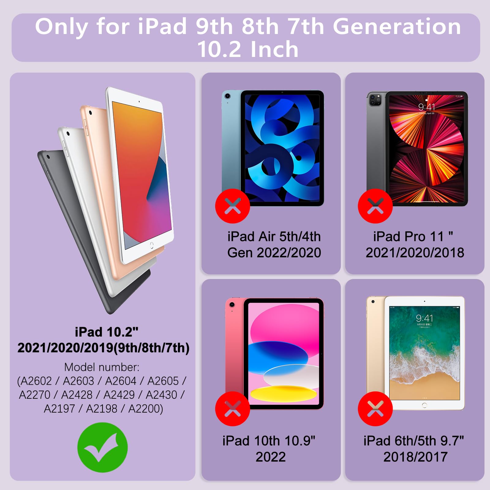 GUAGUA Case for iPad 10.2-Inch (9th/8th/7th Generation), iPad 10.2 2021/2020/2019 Lightweight Non-Slip Grip Gamepad Shockproof Rugged Protective Tablet Case with Kickstand for Kids Girls Women, Purple