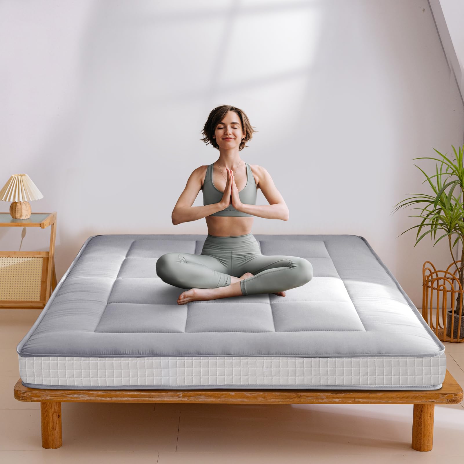 MAXYOYO 6" Extra Thick Floor Futon Mattress, Foldable Japanese Floor Mattress for Adults, Roll Up Tatami Pad for Guest Room, Grey, Twin