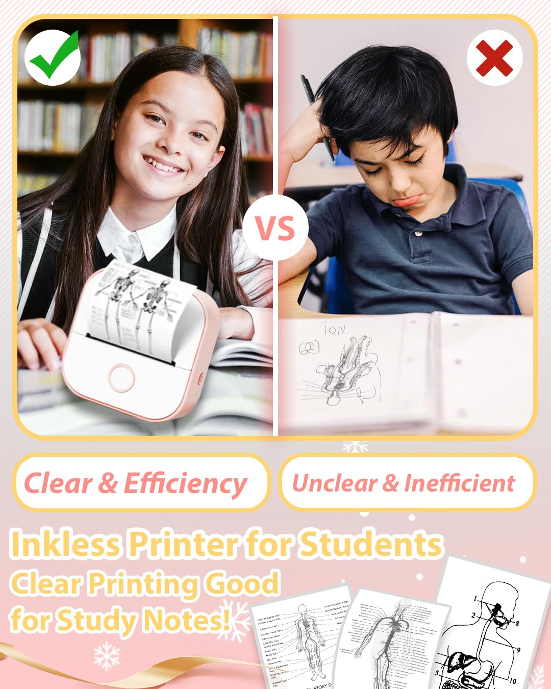 Phomemo Sticker Printer- Print Pods Mini Sticker Printer Maker T02, Bluetooth Thermal Pocket Printer for Study Notes, Stickers, Photos, DIY Printing, Pink