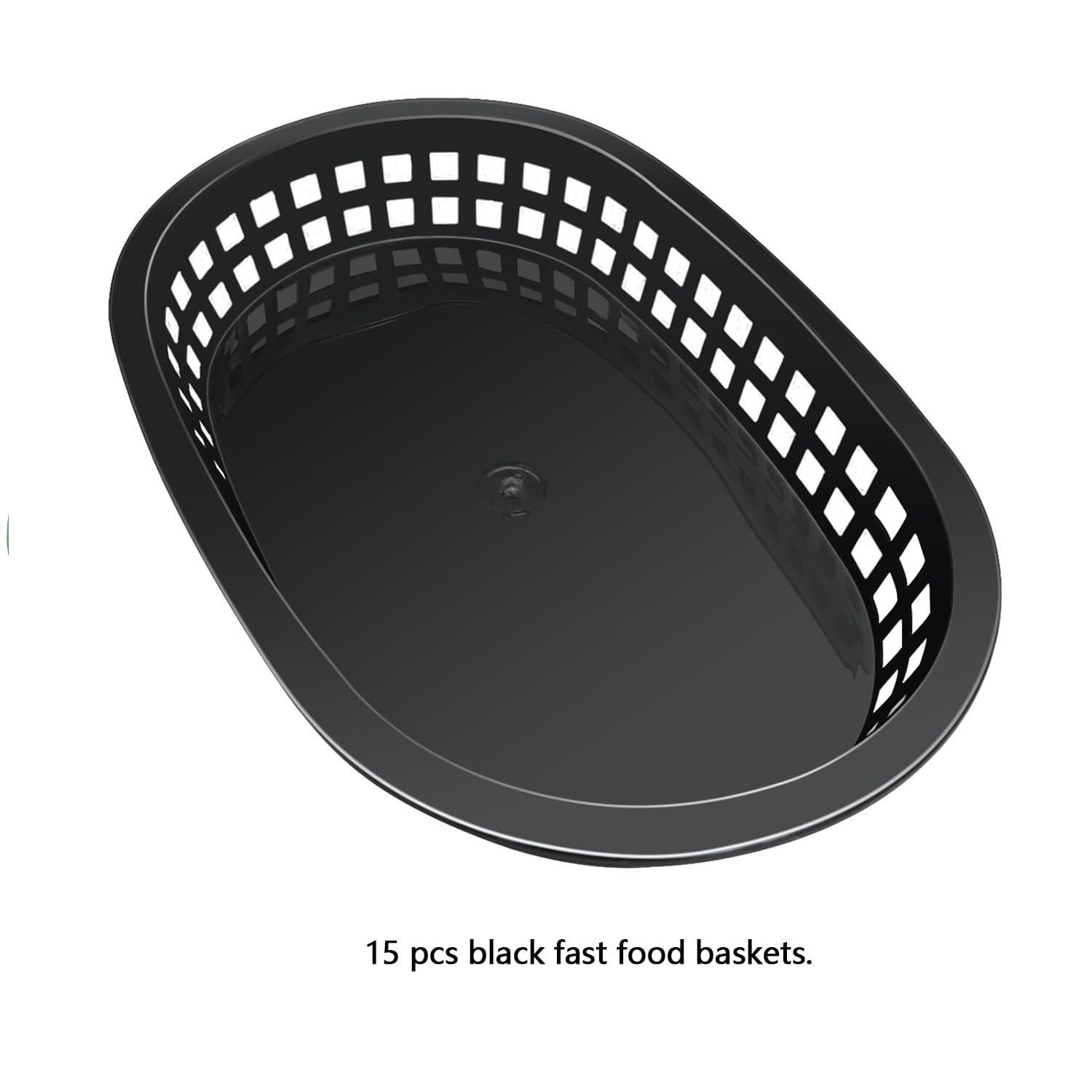 RAOOKIF 15 Pack Fast Food Baskets, Black Plastic Baskets, Great for Fast Food Restaurant Supplies, Plastic Foodservice Bread, Burger & Fries Tray Platter Set For Party (Black)