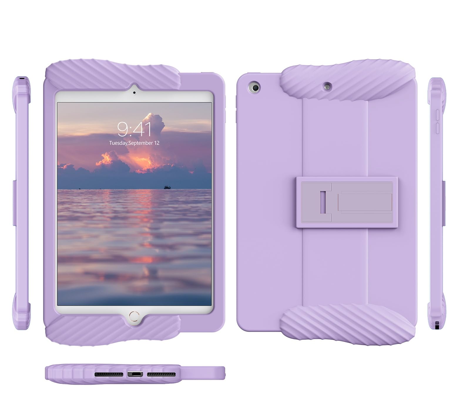 GUAGUA Case for iPad 10.2-Inch (9th/8th/7th Generation), iPad 10.2 2021/2020/2019 Lightweight Non-Slip Grip Gamepad Shockproof Rugged Protective Tablet Case with Kickstand for Kids Girls Women, Purple