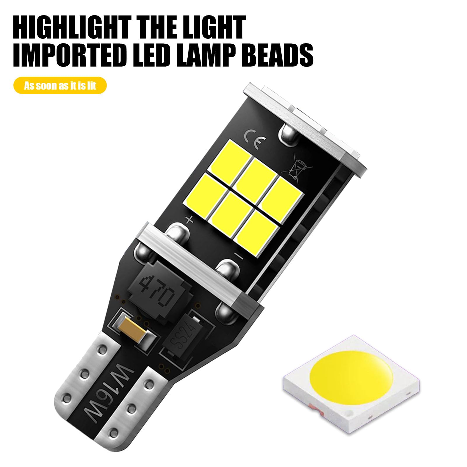 gunhunt 2 PCS Car Illumination Lights, T15 Reverse Light, Super Bright LED Bulb, High Power Decoding 3535 Chip Bulbs, Extremely Super Bright, Universal Bulbs Replacement (White Light)