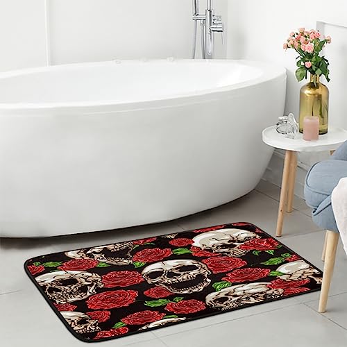 KOBLEN Skull and Red Roses Kitchen Rugs Non Slip Washable Absorbent Kitchen Mats 20x39 inch Cushioned Anti Fatigue Kitchen Floor Mats for in Front of Sink