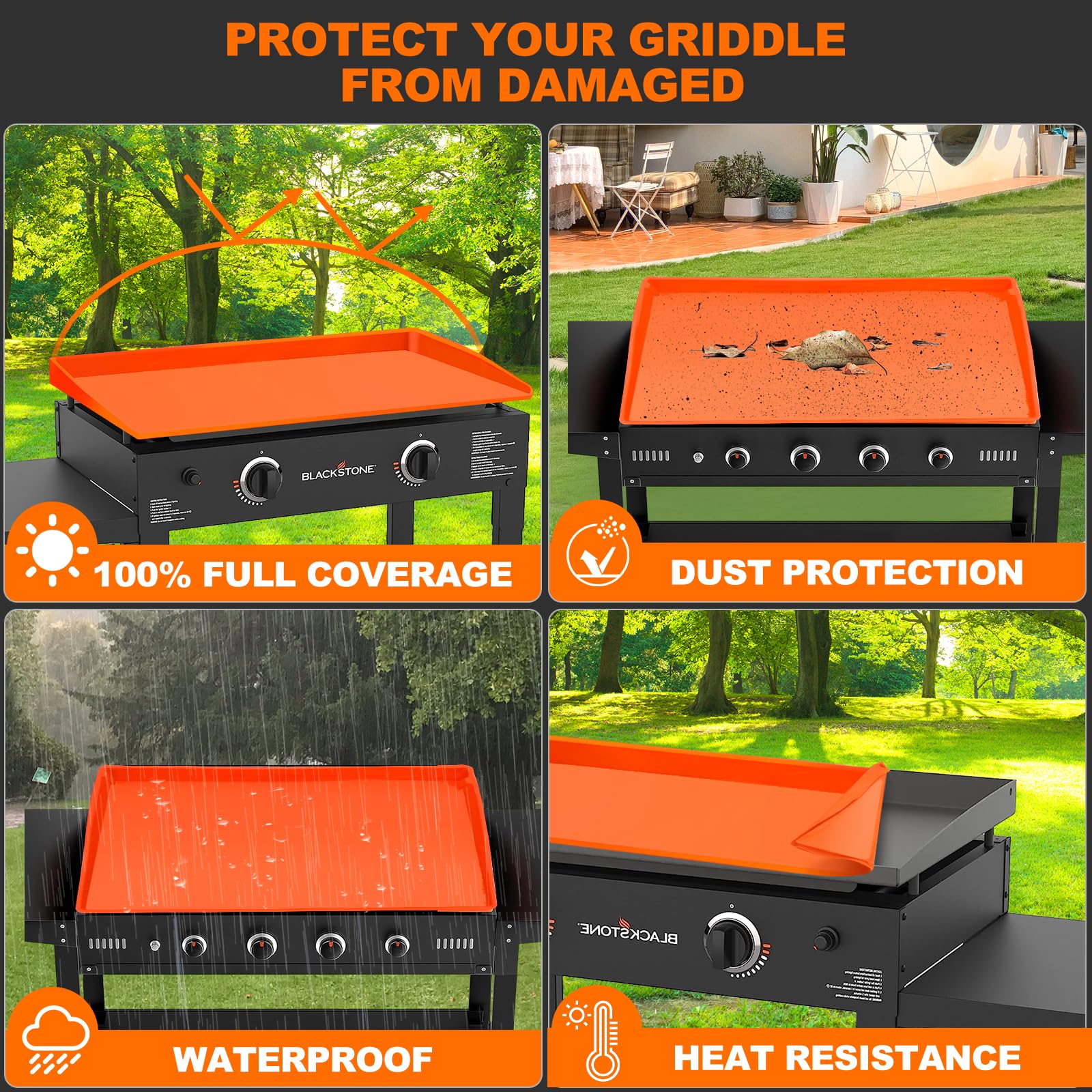 36 inch Blackstone Griddle Cover Silicone Griddle Mat Blackstone Accessories Heavy Duty Food-Grade Silicone Mats - Protect Griddle from Rust Rodents Debris Full edge