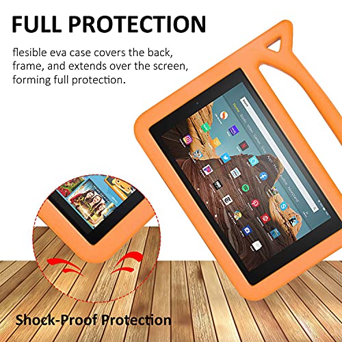 Kids Case for HD10 Tablet(9th/7th/5th Generation,2019/2017/2015 Release)-SHREBORN Lightweight Shockproof Case with Cute Cat Handle Stand, Not fit iPad Samsung 10 inch Tablet-Orange