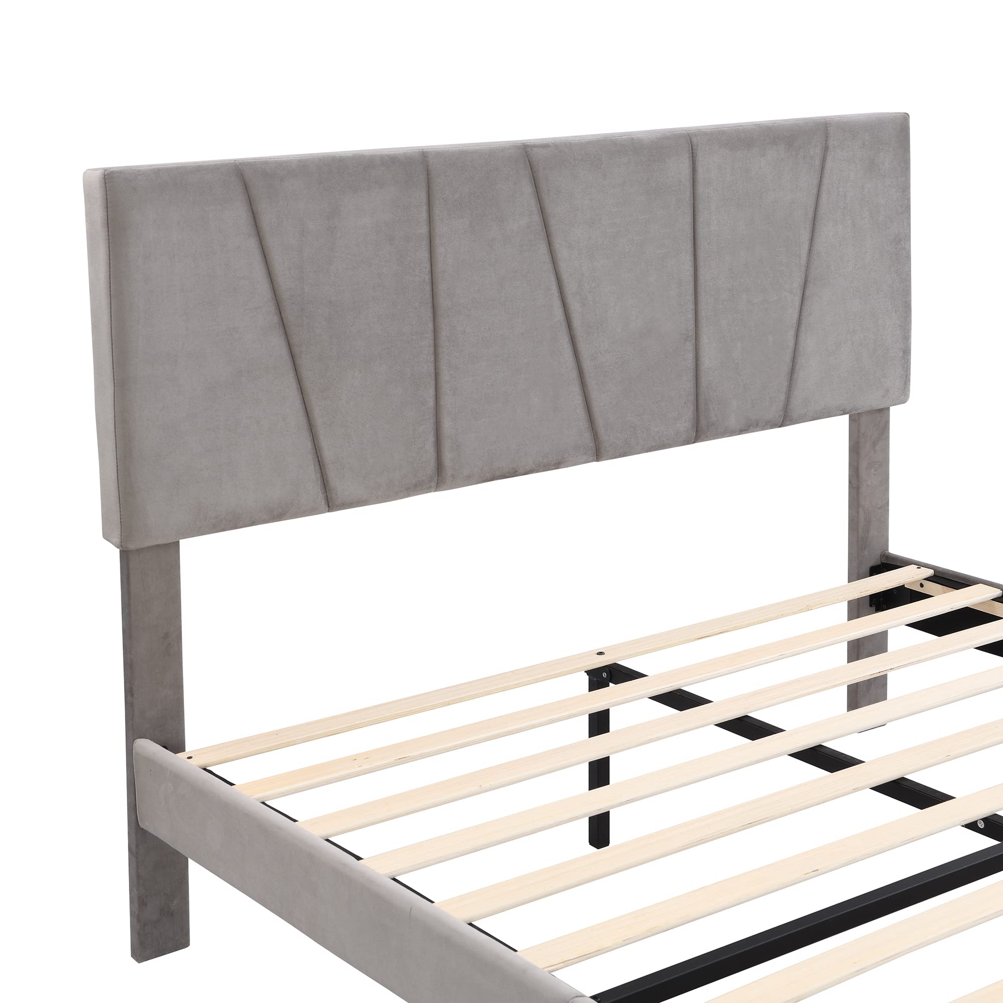 Lepfun Queen Size Upholstery Platform Bed, Wooden Queen Size Platform Bed Frame with 1 Drawer and Adjustable Headboard, Queen Storage Bed for Kids Teens Adult Bedroom (Grey)