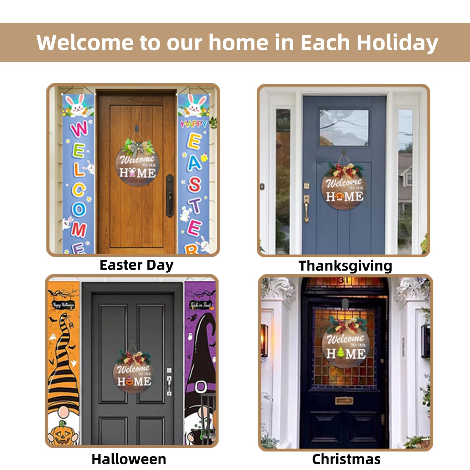 Interchangeable welcome sign wreaths for front door decorations hanging decor, house warming gifts,new home decorations ,spring summer Autumn winter all seasons, outdoor signs for porch, christmas