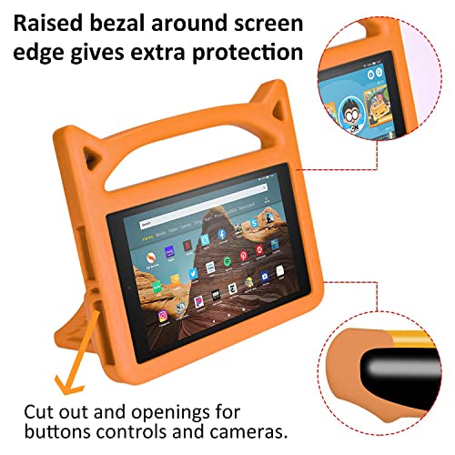 Kids Case for HD10 Tablet(9th/7th/5th Generation,2019/2017/2015 Release)-SHREBORN Lightweight Shockproof Case with Cute Cat Handle Stand, Not fit iPad Samsung 10 inch Tablet-Orange