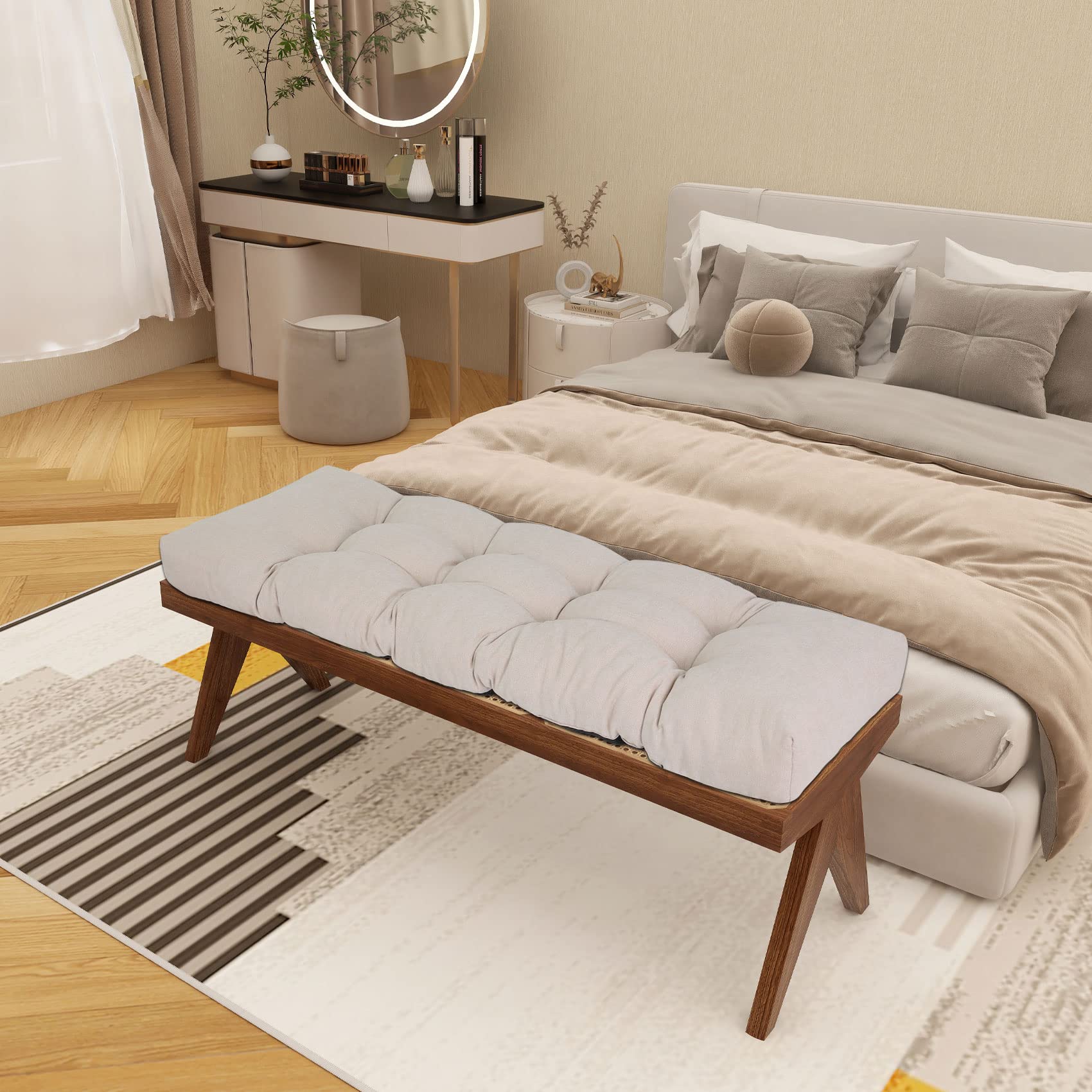 RULAER Indoor 45x16 Inch Durable Bench Cushion Outdoor Non-Slip Tufted Garden Patio Furniture Cushions Two Straps Thickened Soft Kitchen Bench Pads