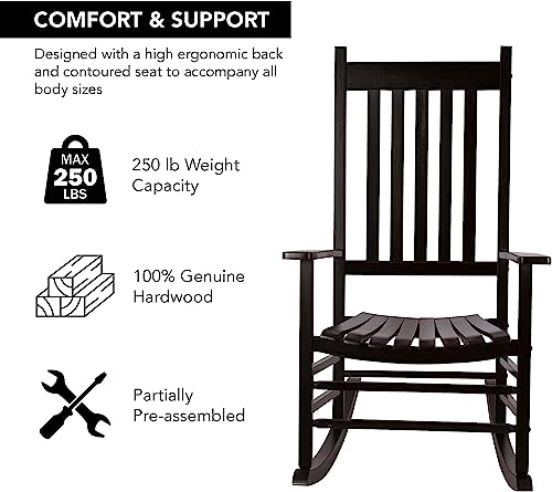 MEZHI Gray Round Wooden Rocking Chair, Porch Rocker (Black)