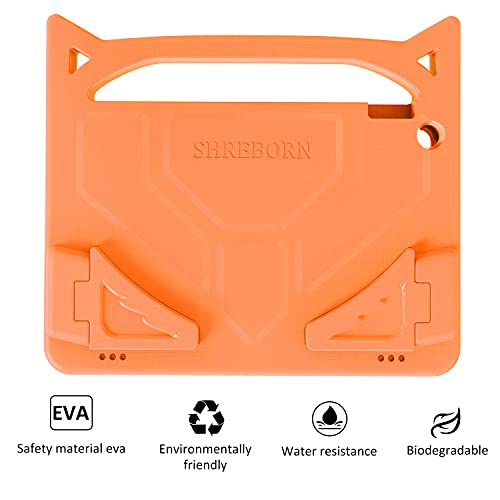 Kids Case for HD10 Tablet(9th/7th/5th Generation,2019/2017/2015 Release)-SHREBORN Lightweight Shockproof Case with Cute Cat Handle Stand, Not fit iPad Samsung 10 inch Tablet-Orange
