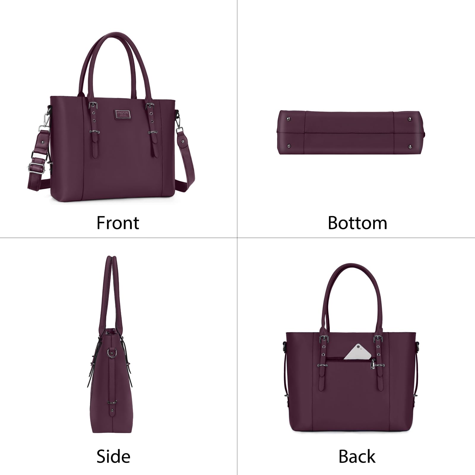 MOSISO PU Leather Laptop Tote Bag for Women (17-17.3 inch), Waterproof Large Capacity Business Work Briefcase Shoulder Laptop Bag, Plum