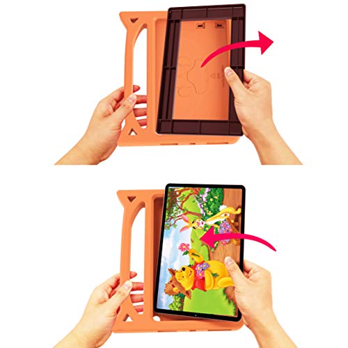 Kids Case for HD10 Tablet(9th/7th/5th Generation,2019/2017/2015 Release)-SHREBORN Lightweight Shockproof Case with Cute Cat Handle Stand, Not fit iPad Samsung 10 inch Tablet-Orange