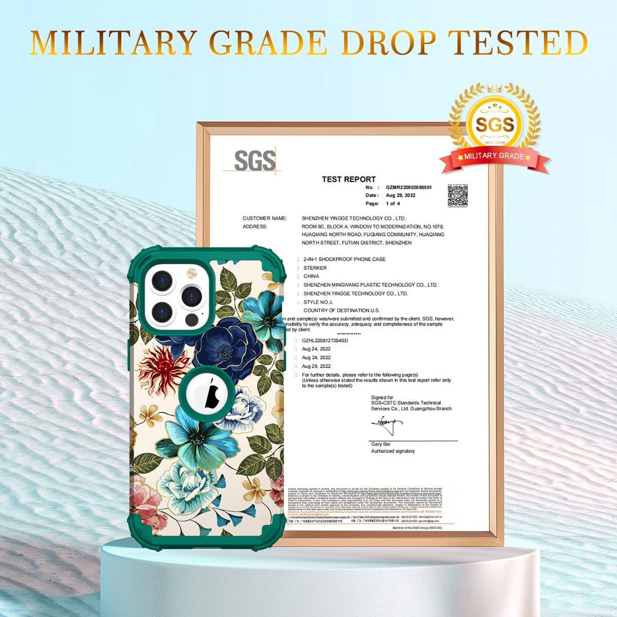 Hocase for iPhone 13 Pro Max Case, Heavy Duty Shockproof Protection Soft Silicone Rubber Bumper+Hard Plastic Hybrid Protective Case for iPhone 13 Pro Max (6.7") 2021 - Teal Flowers