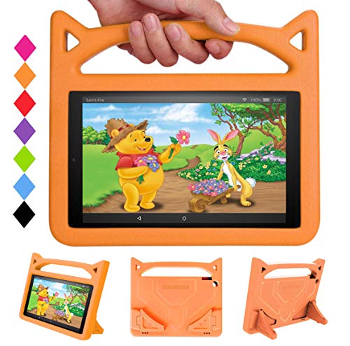Kids Case for ๏ผจ๏ผค10 Tablet(9th/7th/5th Generation,2019/2017/2015 Release)-SHREBORN Lightweight Shockproof Case with Cute Cat Handle Stand, Not fit iPad Samsung 10 inch Tablet-Orange