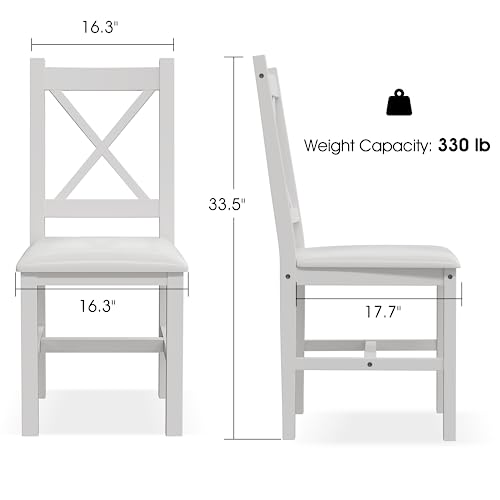Dining Chair Set Of 2, Kitchen Dining Room Chair with PU Upholstered Seat, Farmhouse Modern Wood Chairs with Backrest for Restaurant, Living Room, Kitchen, X-Back Design, Easy Assembly (White, 2 PCS)