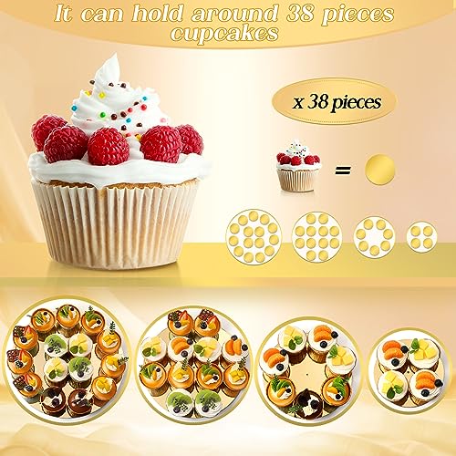 Jinei 4 Tier Gold Mirror Cupcake Stand Round Cupcake Display Holder 4 Tier Cupcake Tray for 38 Cupcakes Acrylic Cake Tower Display Dessert Stand Cup Cake for Wedding Christmas Birthday Party