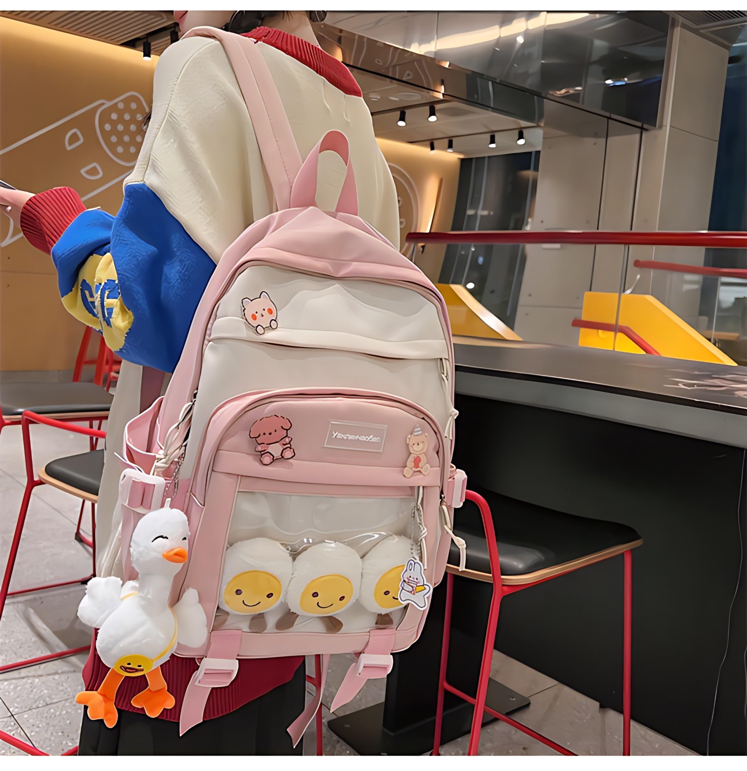 TULDYS Kawaii Backpack with Cute Accessories Aesthetics Bookbag (Pink)