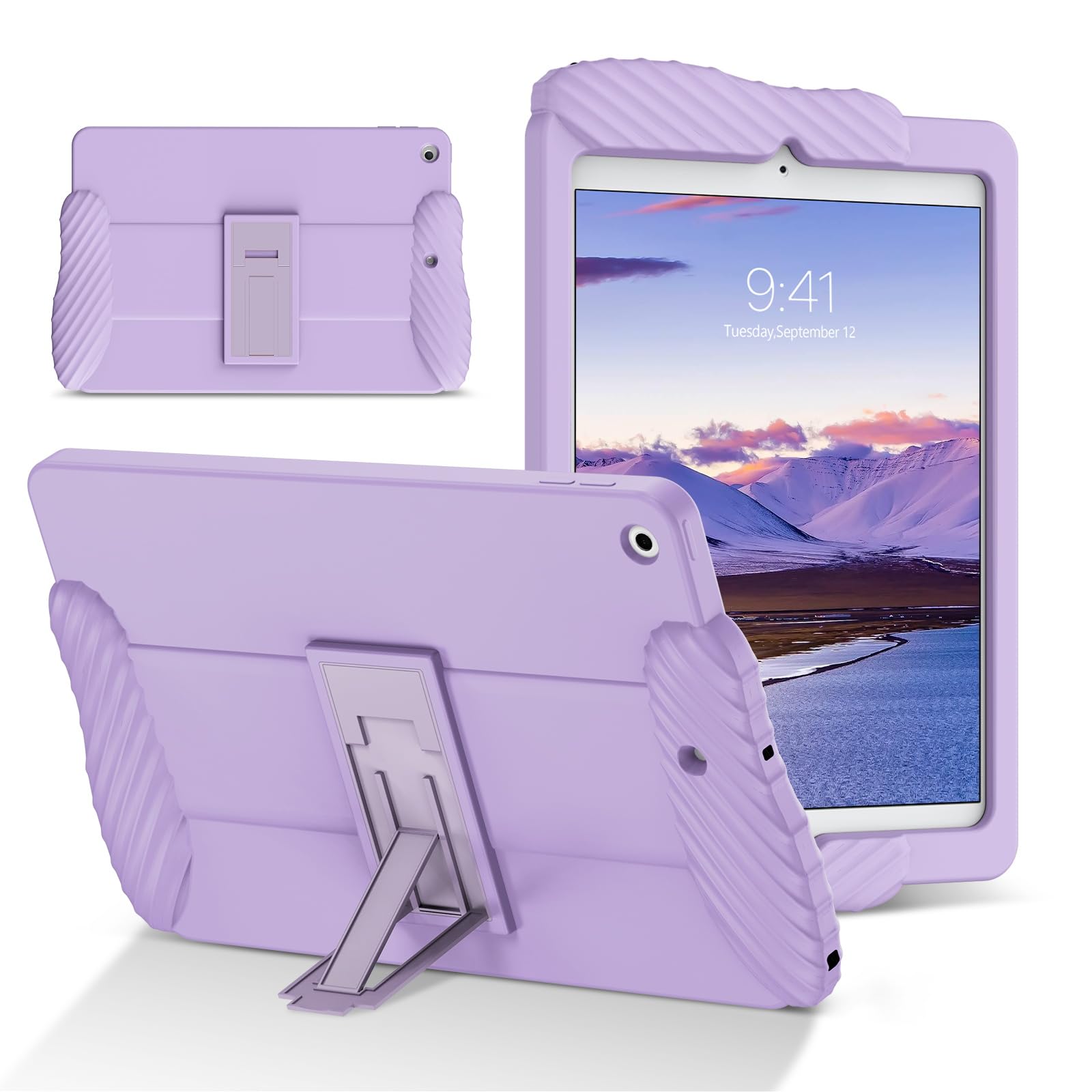 GUAGUA Case for iPad 10.2-Inch (9th/8th/7th Generation), iPad 10.2 2021/2020/2019 Lightweight Non-Slip Grip Gamepad Shockproof Rugged Protective Tablet Case with Kickstand for Kids Girls Women, Purple