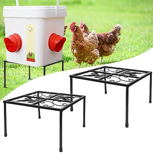 Metal Stand for Chicken Feeder Waterer, 2PCS Iron Stand Holder with Anti-Slip Strips for Buckets Barrels, Chicken Metal Stand for Feeder Waterer Port Indoor Outdoor Coop Poultry(Square)