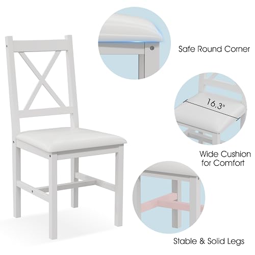 Dining Chair Set Of 2, Kitchen Dining Room Chair with PU Upholstered Seat, Farmhouse Modern Wood Chairs with Backrest for Restaurant, Living Room, Kitchen, X-Back Design, Easy Assembly (White, 2 PCS)