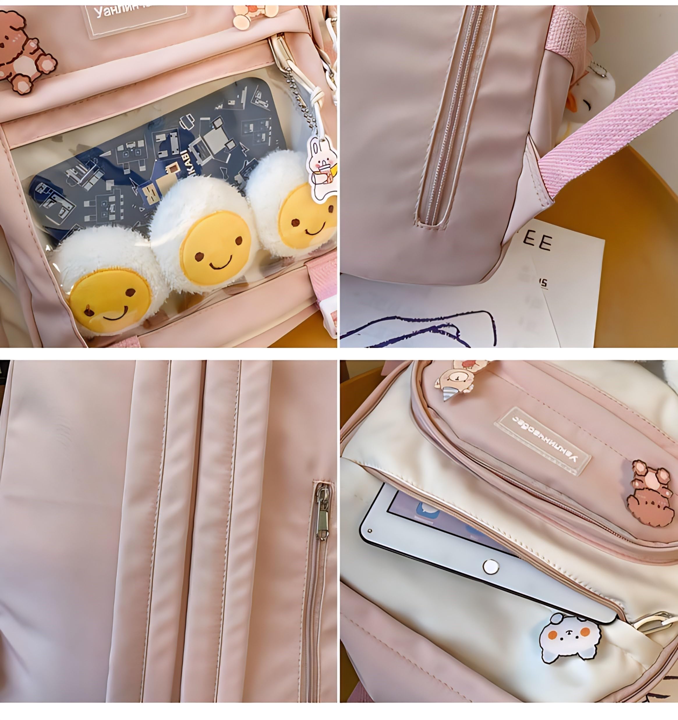 TULDYS Kawaii Backpack with Cute Accessories Aesthetics Bookbag (Pink)