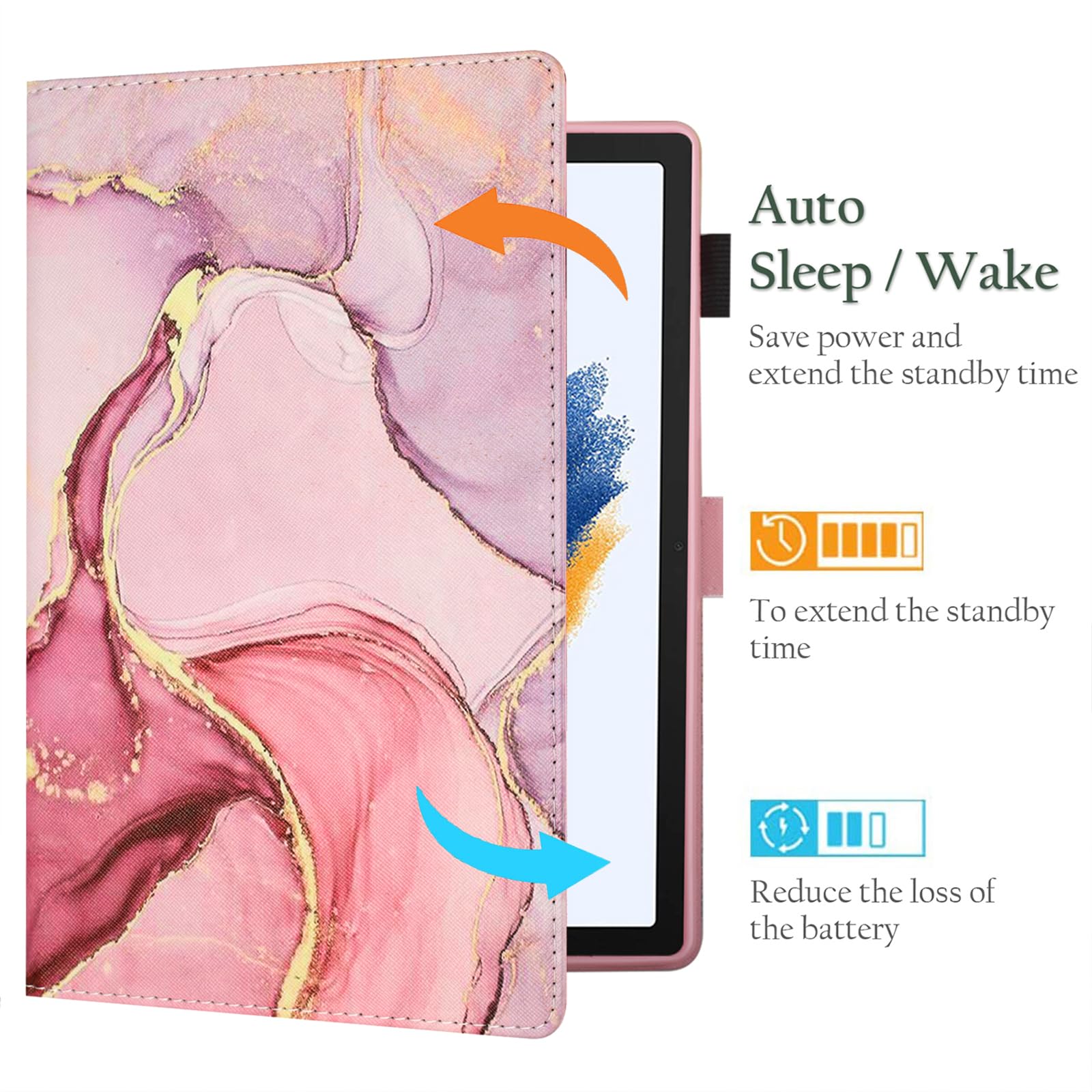 Fancity Case for Samsung Galaxy Tab A8 10.5 Inch 2022 Release, Multi-Viewing Angles, PU Leather Smart Cover with Auto Sleep Wake Feature for Galaxy Tab A8 Tablet [SM-X200/X205/X207], Marble Pink