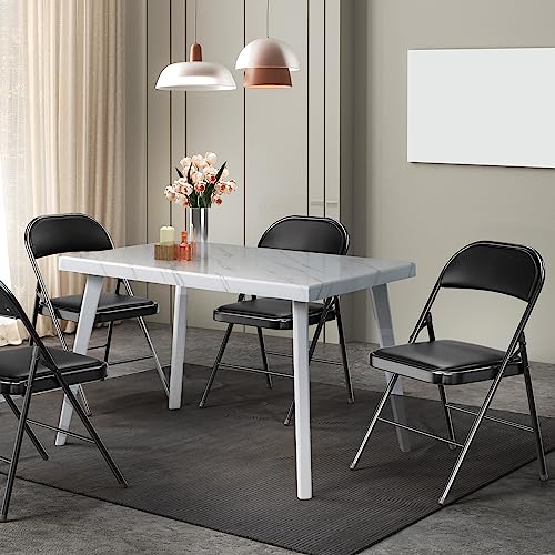 VINGLI 4 Pack Folding Chairs with Padded Seats, Metal Frame with Pu Leather Seat & Back, Capacity 350 lbs, Set of 4, Black
