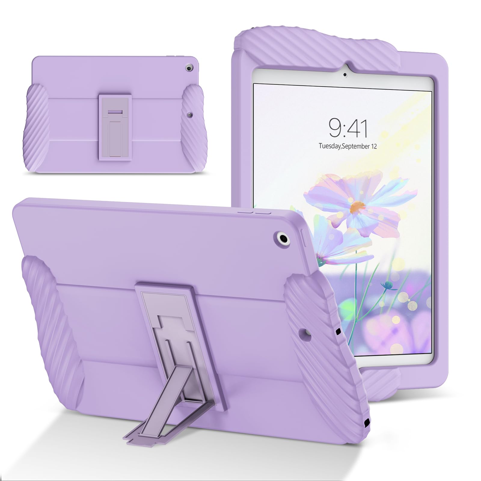 GUAGUA Case for iPad 10.2-Inch (9th/8th/7th Generation), iPad 10.2 2021/2020/2019 Lightweight Non-Slip Grip Gamepad Shockproof Rugged Protective Tablet Case with Kickstand for Kids Girls Women, Purple