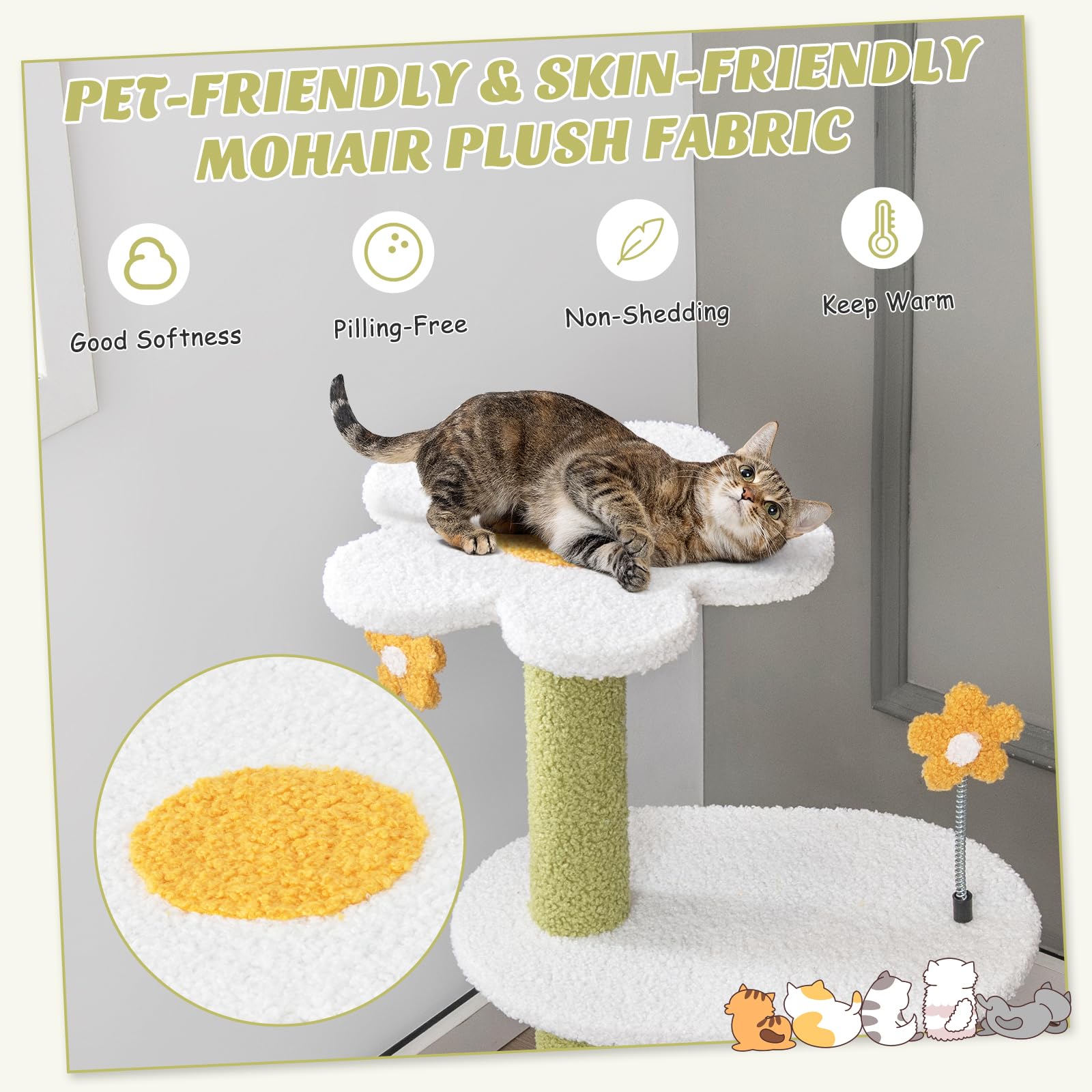 Tangkula Cute Cat Tree, Flower Cat Tower with Sisal Scratching Post, Plush Leaf-Shaped Perch, Roomy Condo, Fluffy Spring Ball & Jingling Ball, Small Cat Tree for Indoor Cats 20 lbs Heavy Duty