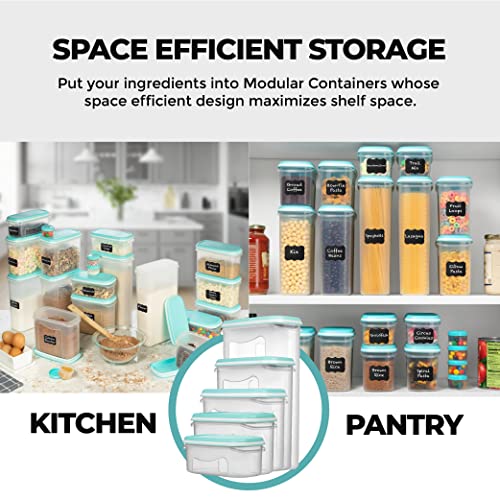 Shazo LARGEST Set of 40 Pc Food Storage Containers (20 Container Set) Airtight Dry Food Space Saver w Interchangeable Lid, Labels + Marker - One Lid Fits All - Reusable