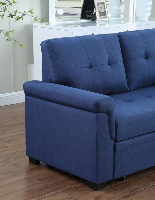 OPTOUGH L Shape Reversible Sectional Sofa Couch Pull Out Sleeper Bed with Storage Chaise for for Apartment, Living Room, Blue Linen