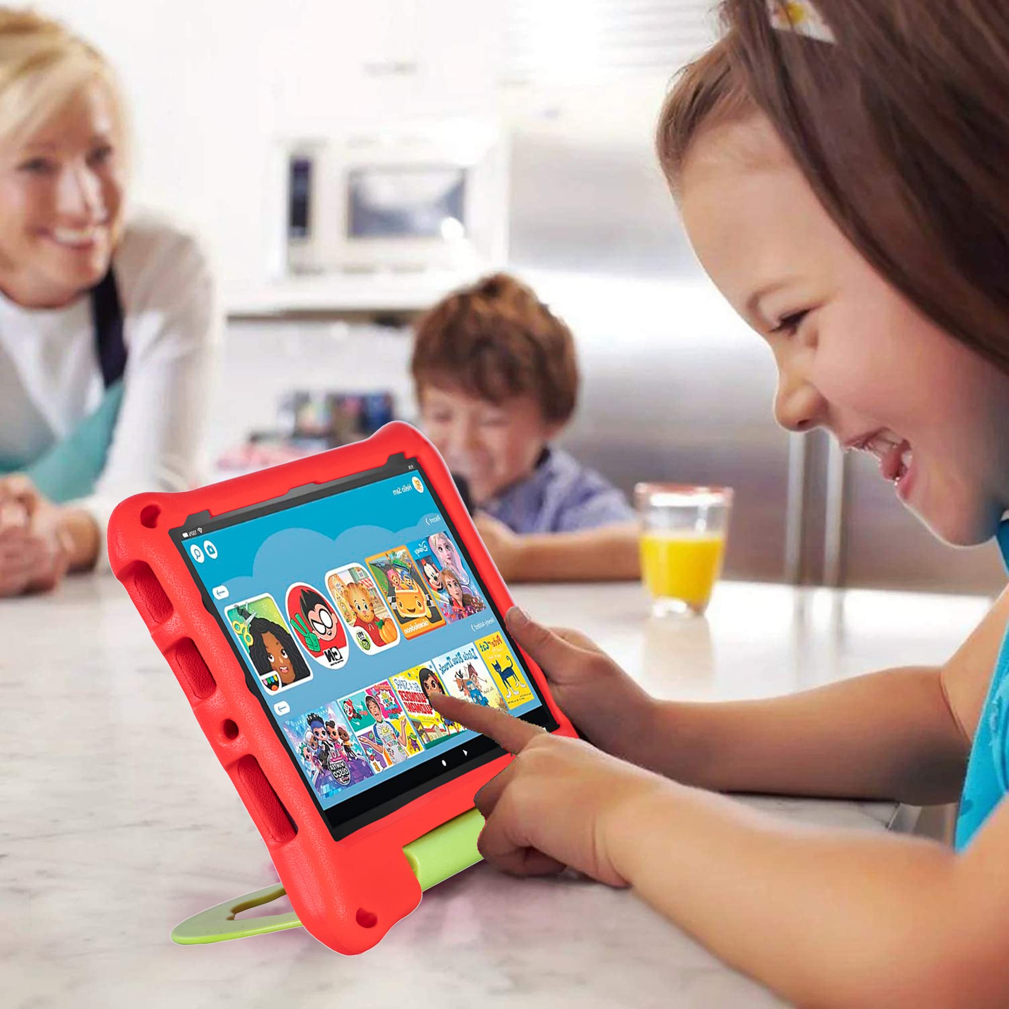 Oqddqo 10 in Tablet Case for Kids(2021 Release 11th Generation), iPad Light Weight Anti Slip Shockproof Kids Friendly Case for 10 inch Tablet(Red)