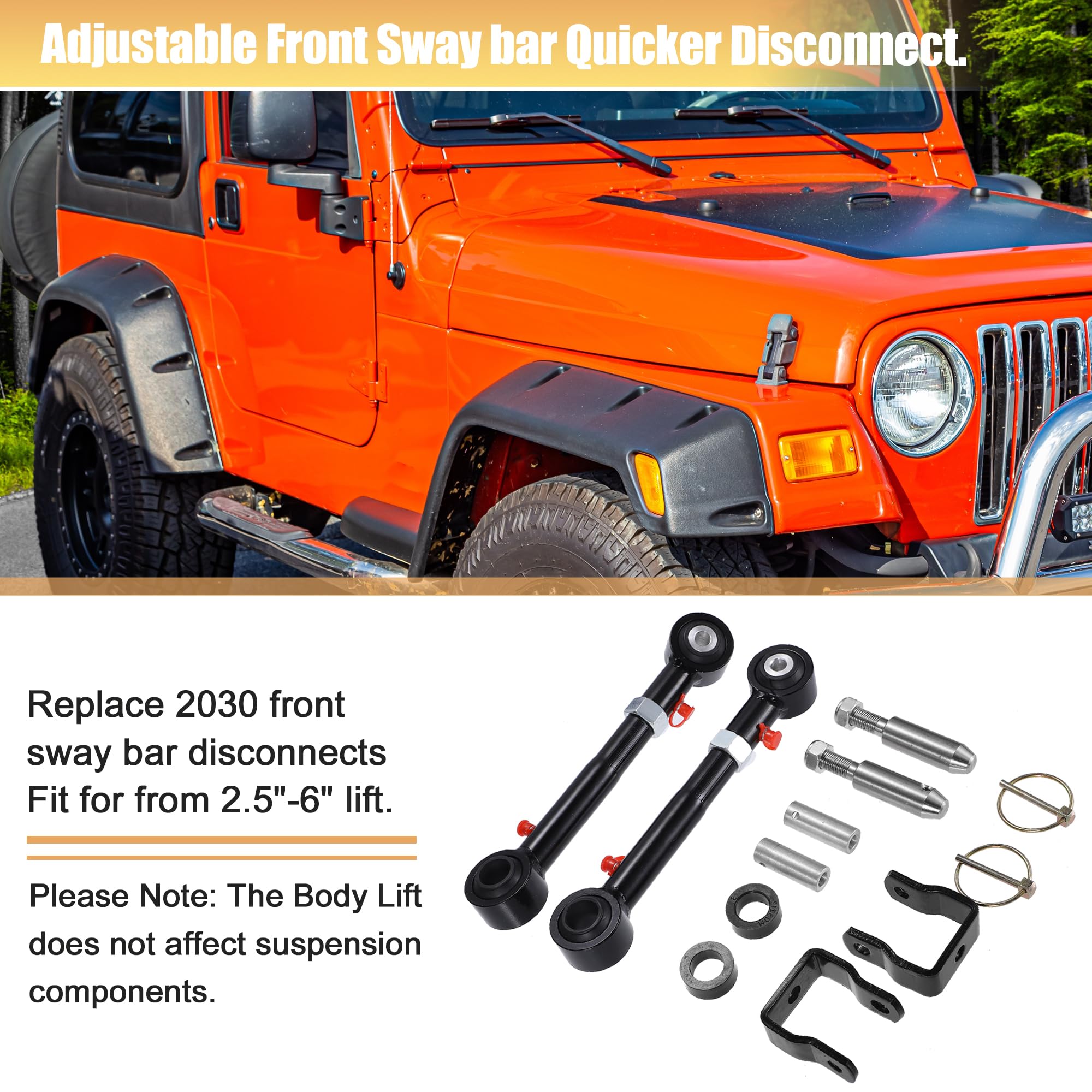 X AUTOHAUX 1 Set 2.5"-6" Adjustable Front Sway Bar Quick Disconnect End Links for Jeep Wrangler TJ 1997-2006 for Cherokee XJ 1984-2001 Replace 2030 Swaybar Quicker Disconnect System