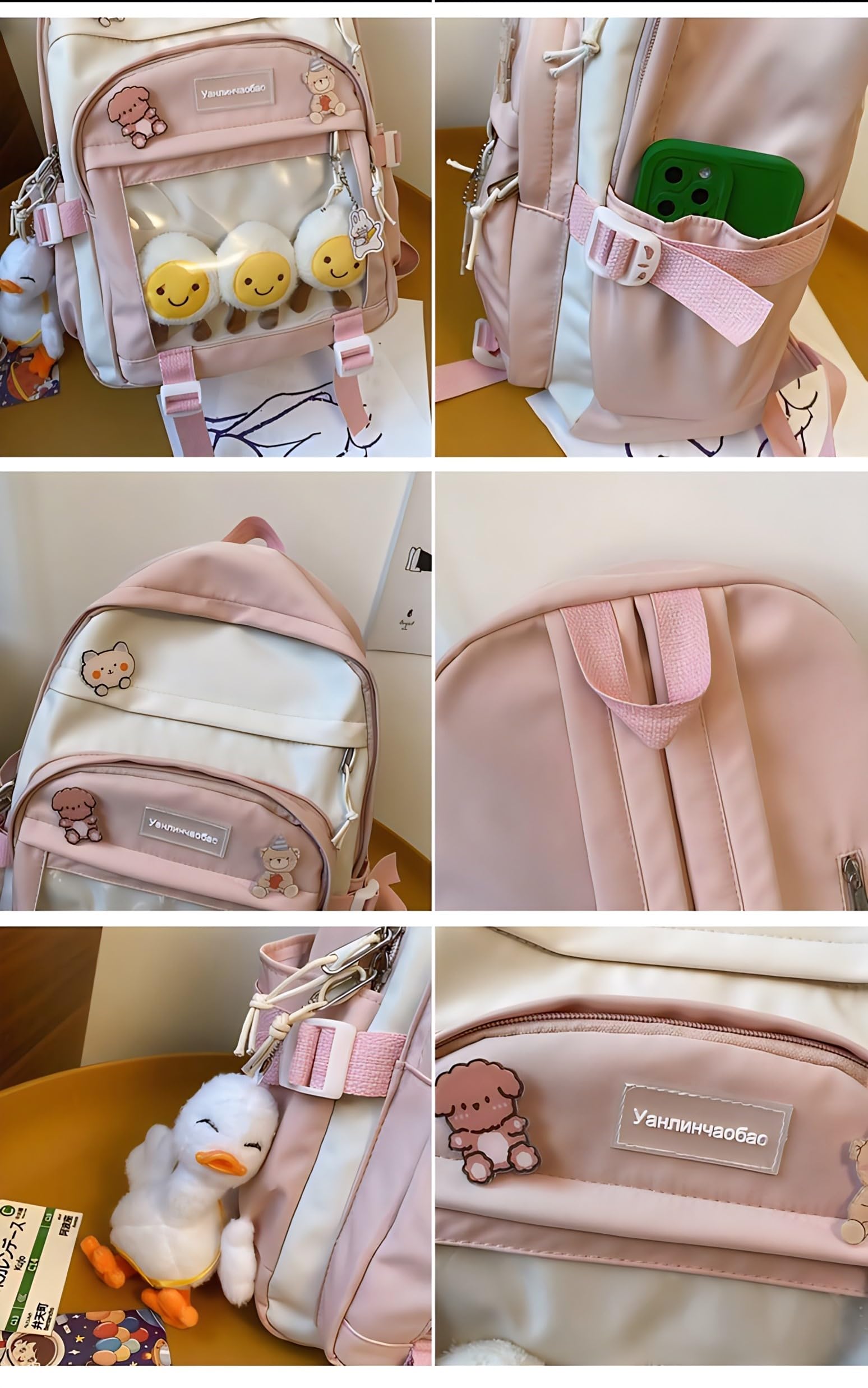 TULDYS Kawaii Backpack with Cute Accessories Aesthetics Bookbag (Pink)