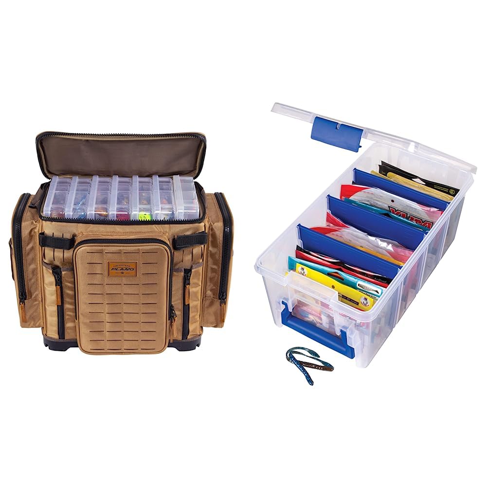 Plano Guide Series 3700 XL Tackle Bag, Beige 1680 Denier Fabric with Waterproof Base & Flambeau Outdoors 4510 Super Half Satchel Soft Bait Organizer