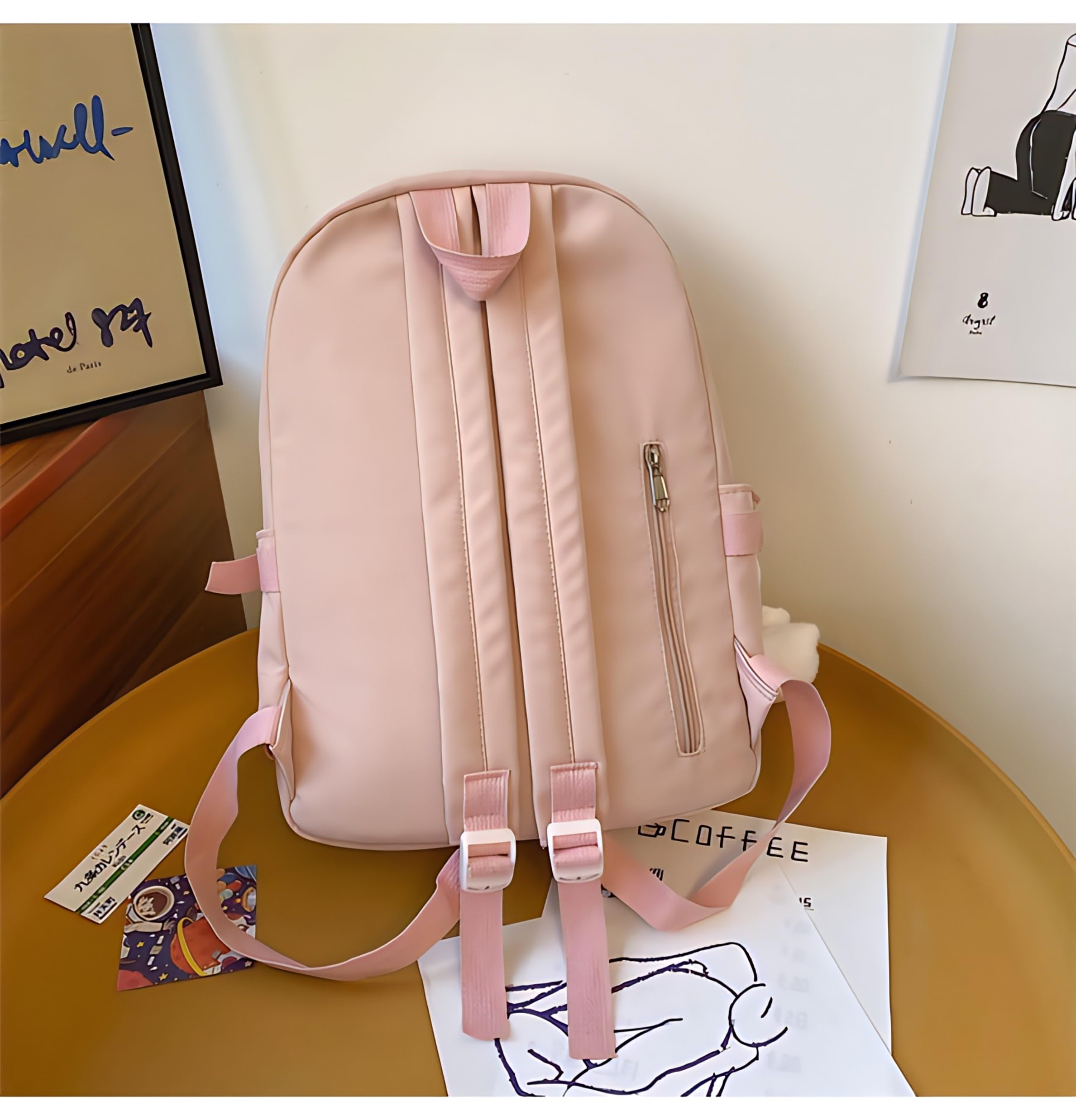 TULDYS Kawaii Backpack with Cute Accessories Aesthetics Bookbag (Pink)