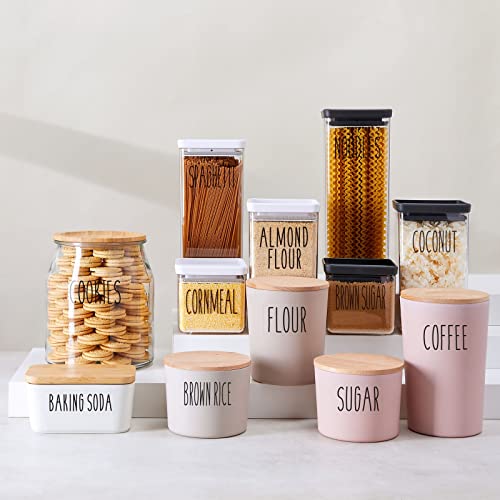 Talented Kitchen 136 Pantry Labels for Food Containers, Preprinted Clear Kitchen Food Labels for Organizing Storage Canisters & Jars, Black All Caps + Numbers Stickers (Water Resistant)