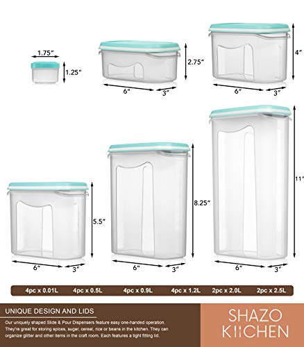 Shazo LARGEST Set of 40 Pc Food Storage Containers (20 Container Set) Airtight Dry Food Space Saver w Interchangeable Lid, Labels + Marker - One Lid Fits All - Reusable