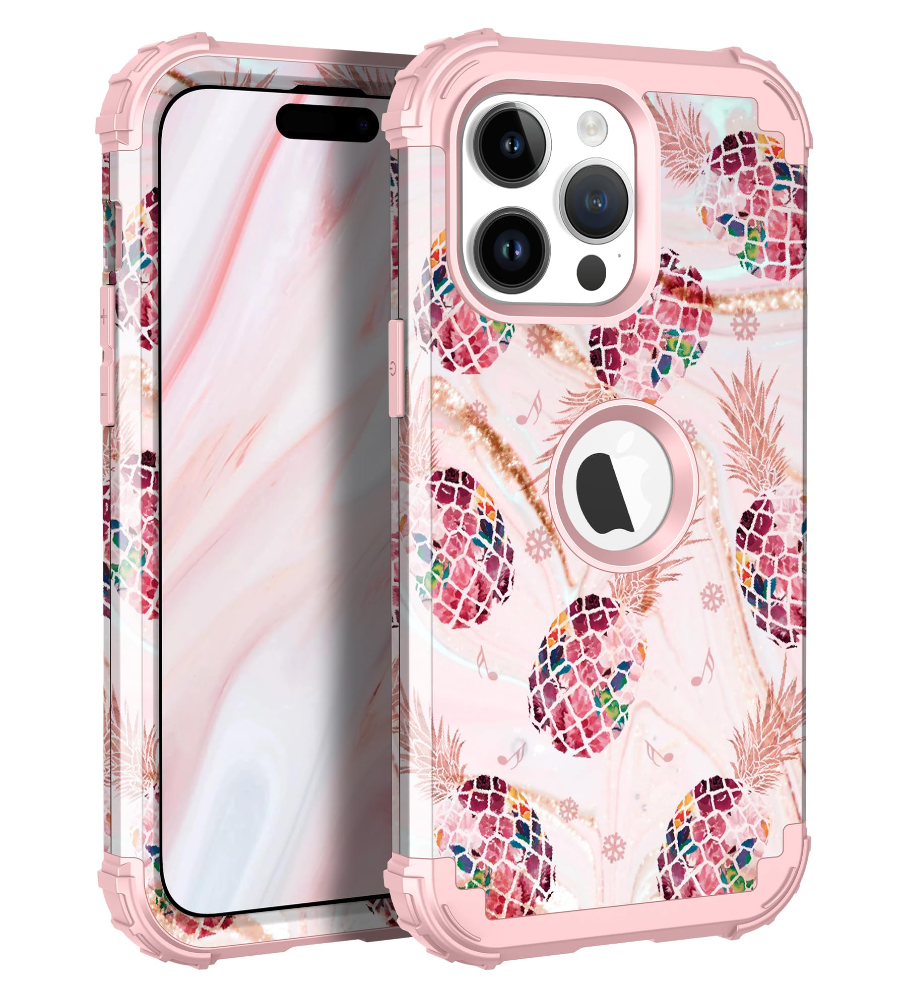 LONTECT for iPhone 14 Pro Max Case Shockproof 3 in 1 Heavy Duty Rugged Durable Protective Cover Hard Plastic Bumper +Soft Silicone Rubber Case for iPhone 14 Pro Max,Pineapple/Rose Gold
