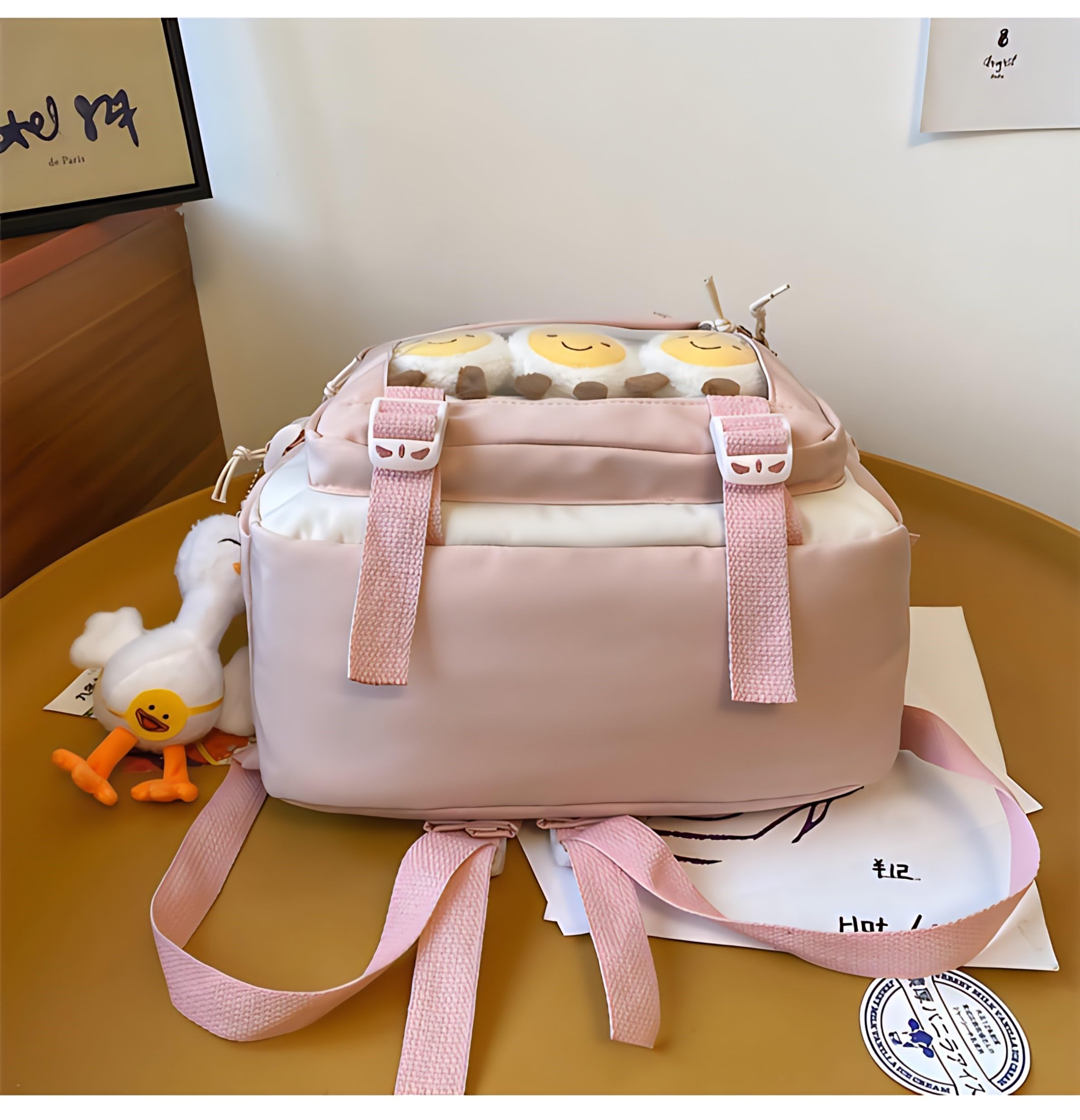 TULDYS Kawaii Backpack with Cute Accessories Aesthetics Bookbag (Pink)
