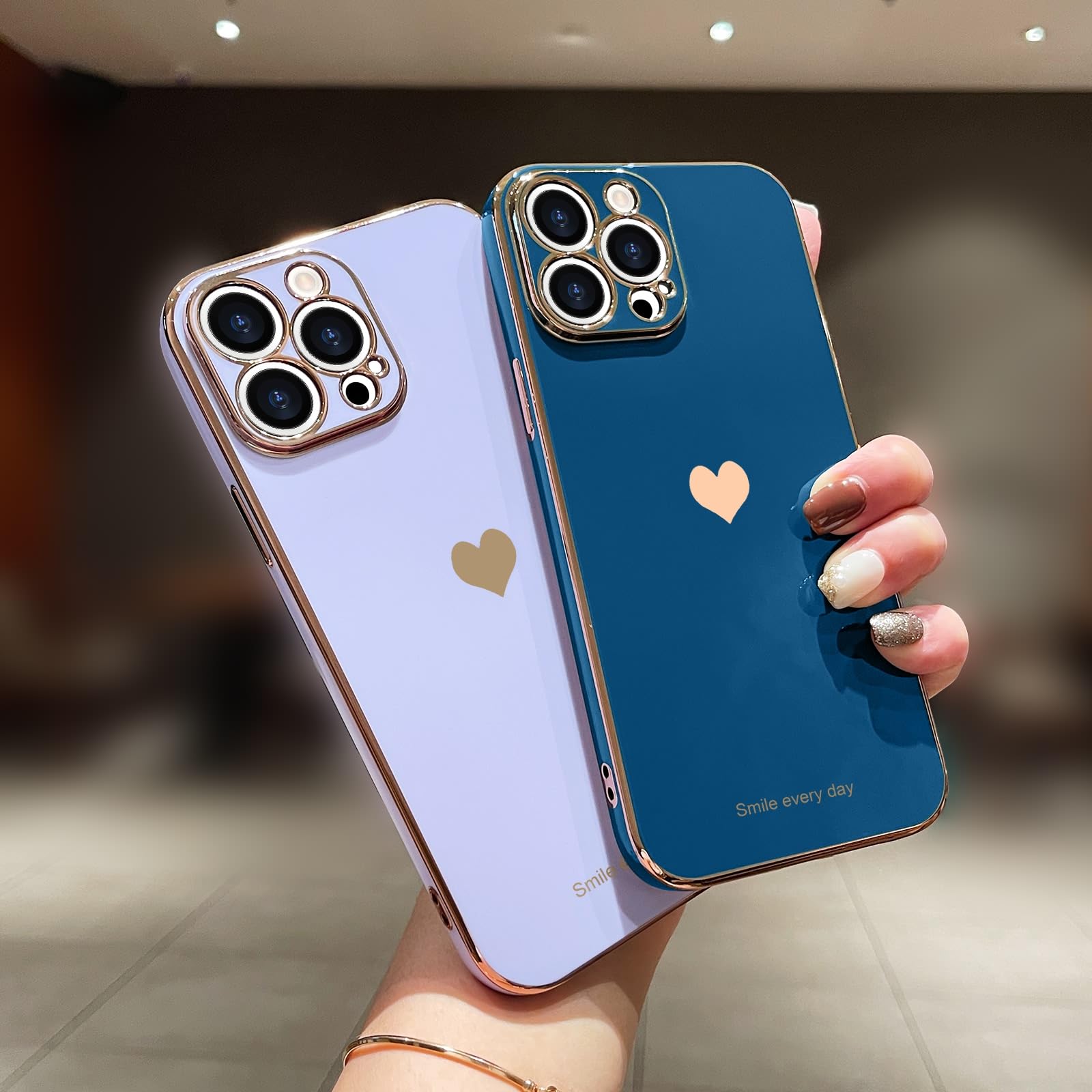 Teageo Compatible with iPhone 14 Pro Max Case for Girl Women Cute Love-Heart Luxury Bling Soft Cover Raised Camera Protection Bumper Silicone Shockproof Phone Case for iPhone 14 Pro Max, Royal Blue