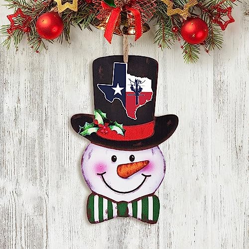 Texas State Outline with Flag Lineman Christmas Sign Wooden Plaque Xmas Snowman Sign for Home Holiday Wall Decor